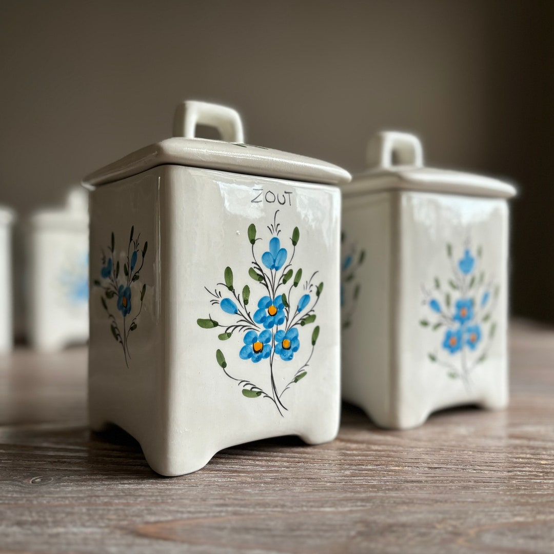 Vintage Ceramic Kitchen Storage Containers, Floral Forget Me Not ...