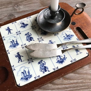Dutch Vintage Wooden Ceramic Cutting Board With Tile, Wooden Chopping ...