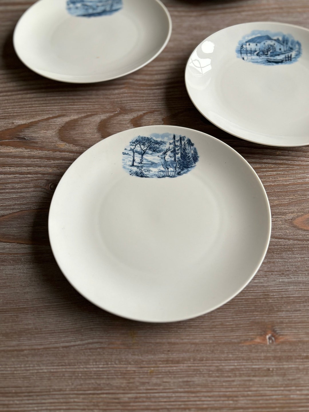 6 Vintage Side Bread Eating Plates With Blue Print, Dutch Delft Blue ...