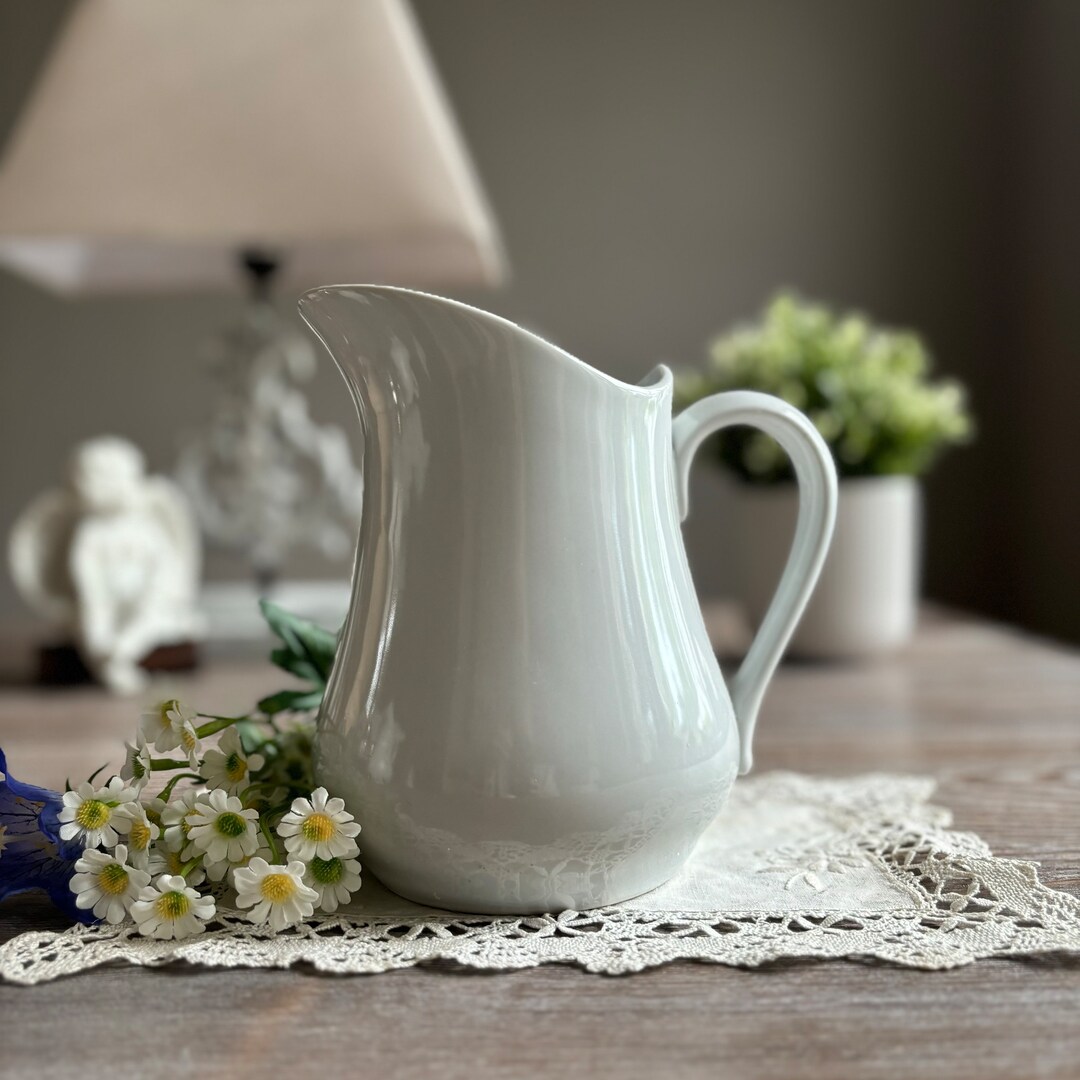 Vintage Ironstone Glazed Ceramic Water Pitcher With Blue Print ...