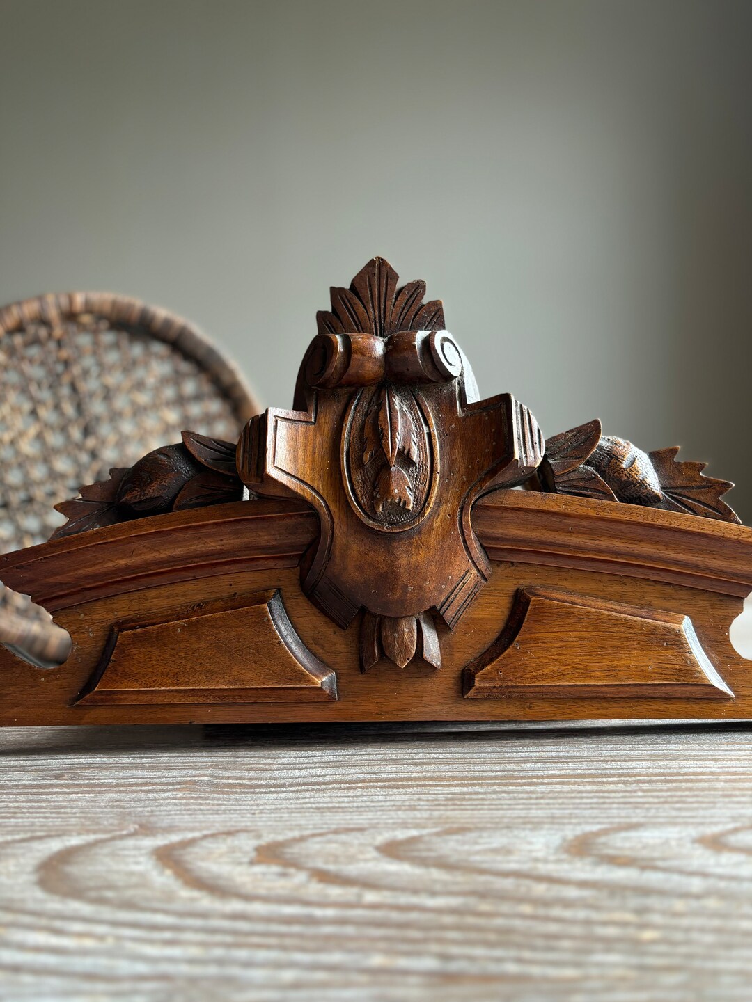 Antique Wooden Pediment Cornice, Carved Wood Cabinet Furniture Topper ...