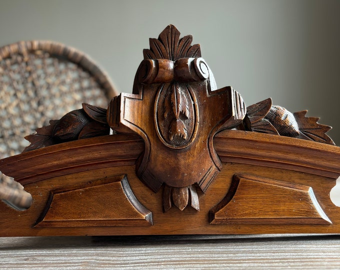 Antique Wooden Pediment Cornice, Carved Wood Cabinet Furniture Topper ...