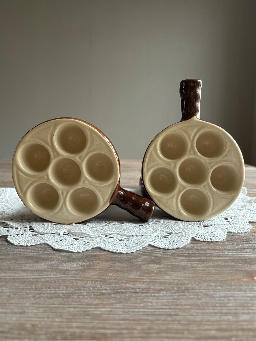 2 French Vintage Snail Dishes, Escargot Dish, Emile Henry, Brown ...