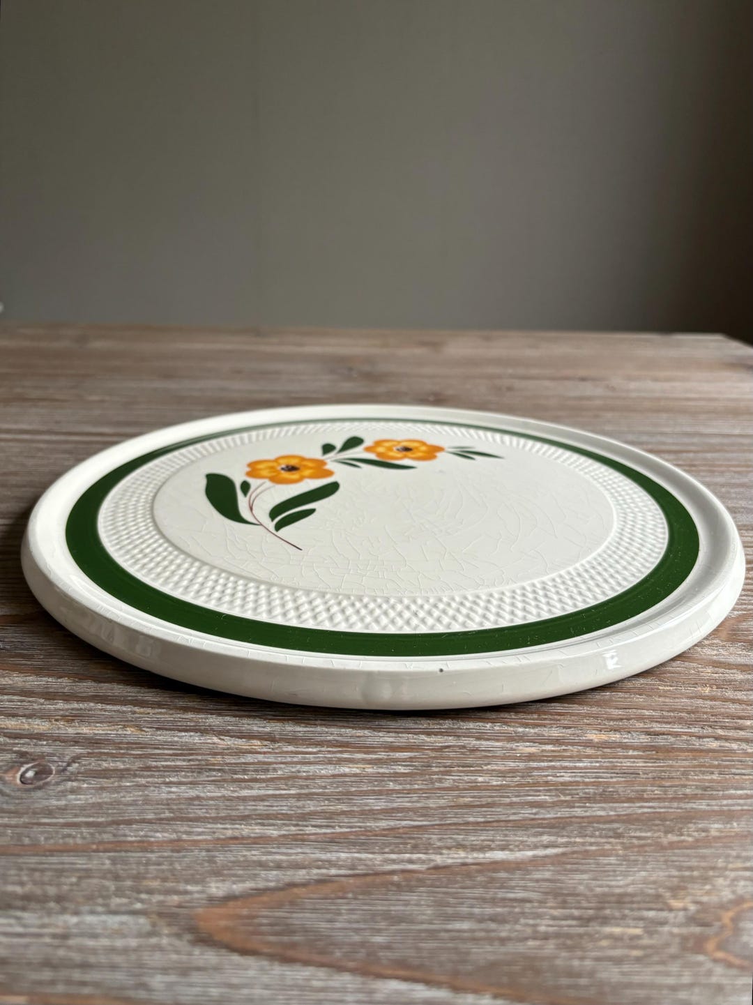 Vintage Flat Cake Plate, Large Round Serving Dish, Cake Stand, Ceramic ...