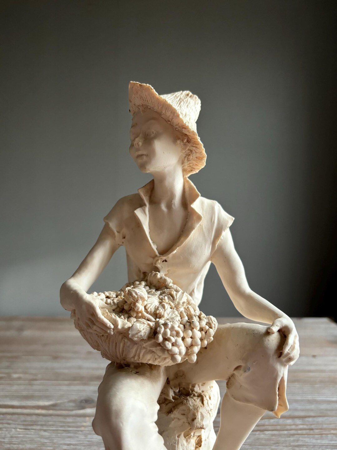 Vintage Man Statuette on Stand, Clay Figurine, Man With Grapes, Aldo ...