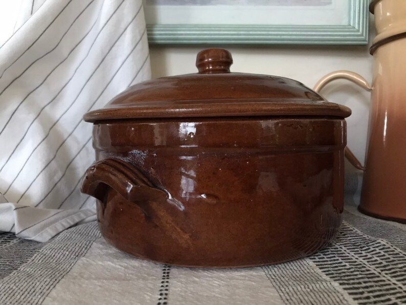 Vintage french large clay pot with lid terracotta | Etsy