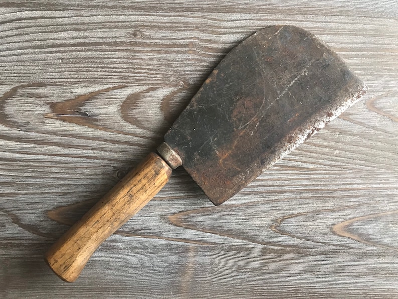 Antique Vintage Butcher Knife Rusty Meat Cleaver With Wooden | Etsy