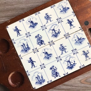 Dutch Vintage Wooden Ceramic Cutting Board With Tile, Wooden Chopping ...