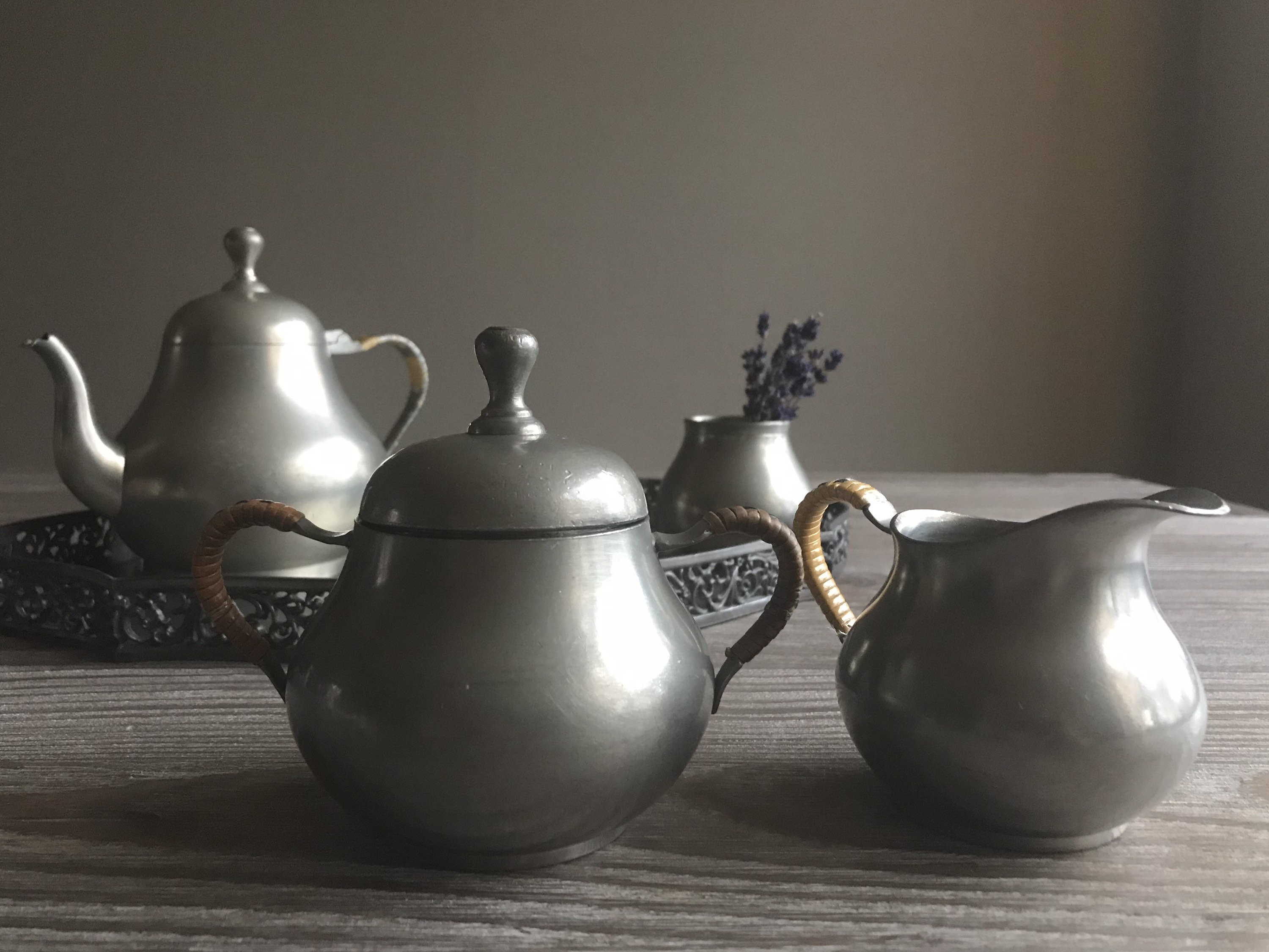 Vintage pewter tea coffee service set Pewter tea kettle pot | Etsy