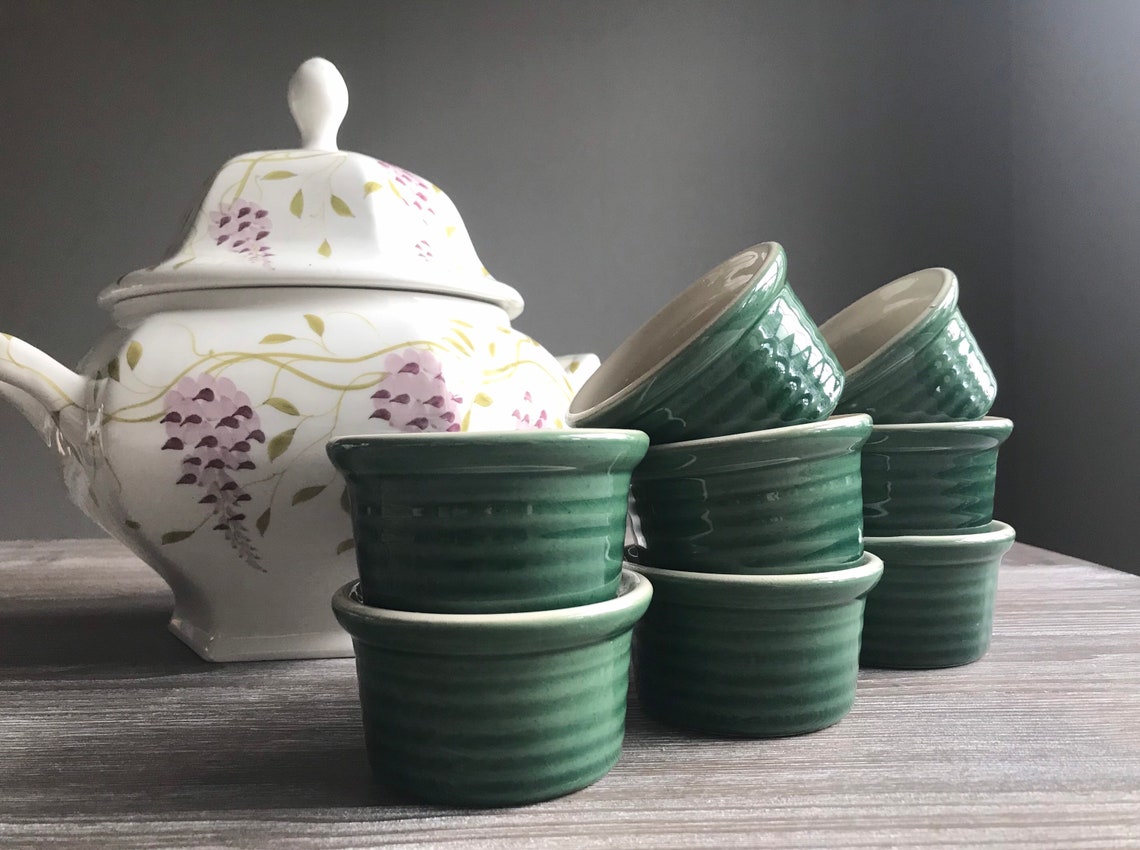 French Vintage Glazed Clay Pots Set of 4 Creme Brulee Cups | Etsy