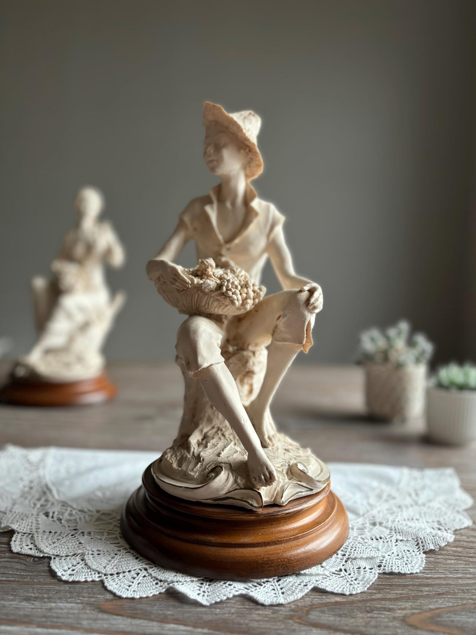 Vintage Man Statuette on Stand, Clay Figurine, Man With Grapes, Aldo ...