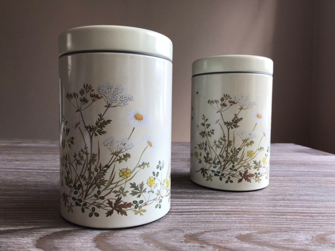 Vintage floral kitchen storage containers Set of 2 Botanical | Etsy
