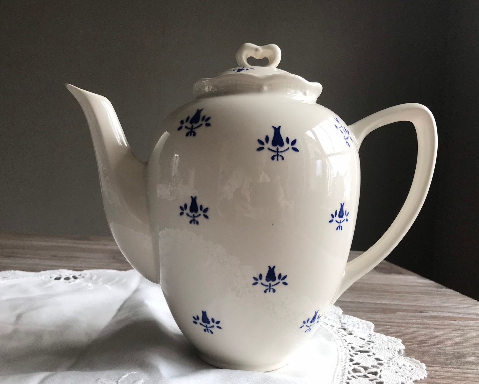 Belgian Vintage Tea Coffee Pot BOCH La Louviere Blue White - Etsy