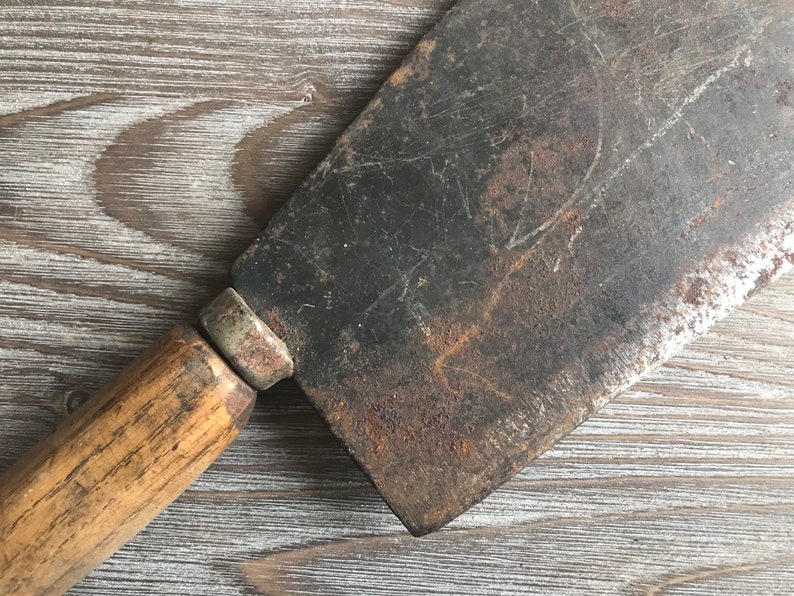 Antique Vintage Butcher Knife Rusty Meat Cleaver With Wooden | Etsy