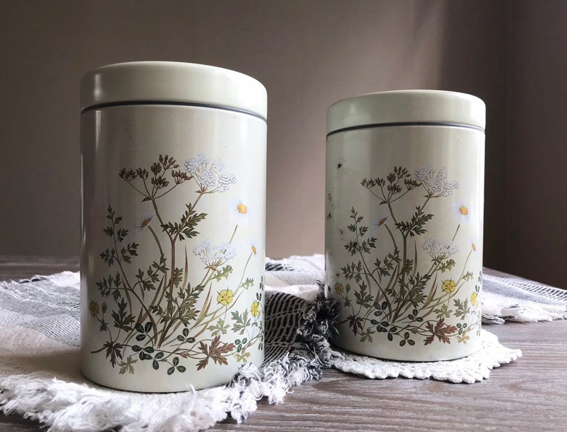 Vintage floral kitchen storage containers Set of 2 Botanical | Etsy