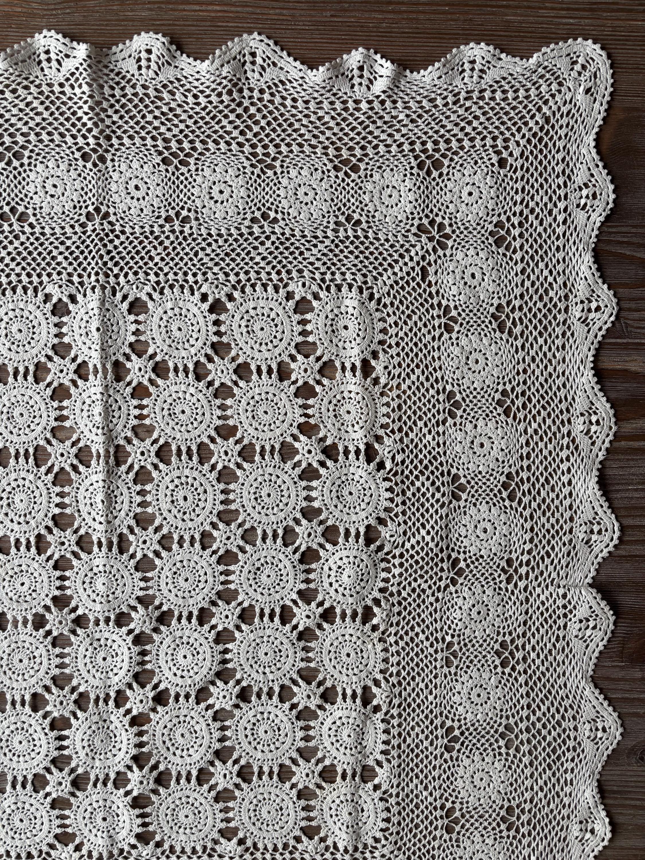 Vintage Crocheted Square Tablecloth Doily, Handmade Cotton Serving ...