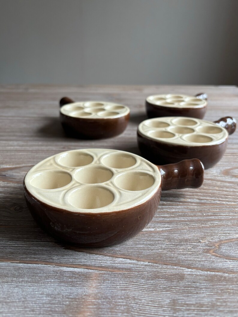 2 French Vintage Snail Dishes, Escargot Dish, Emile Henry, Brown ...