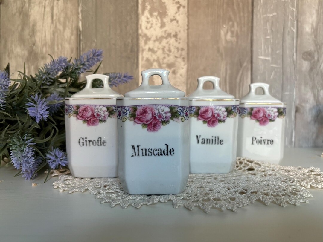 4 Vintage Kitchen Storage Containers With Lids, Small Ceramic Jars Pots ...
