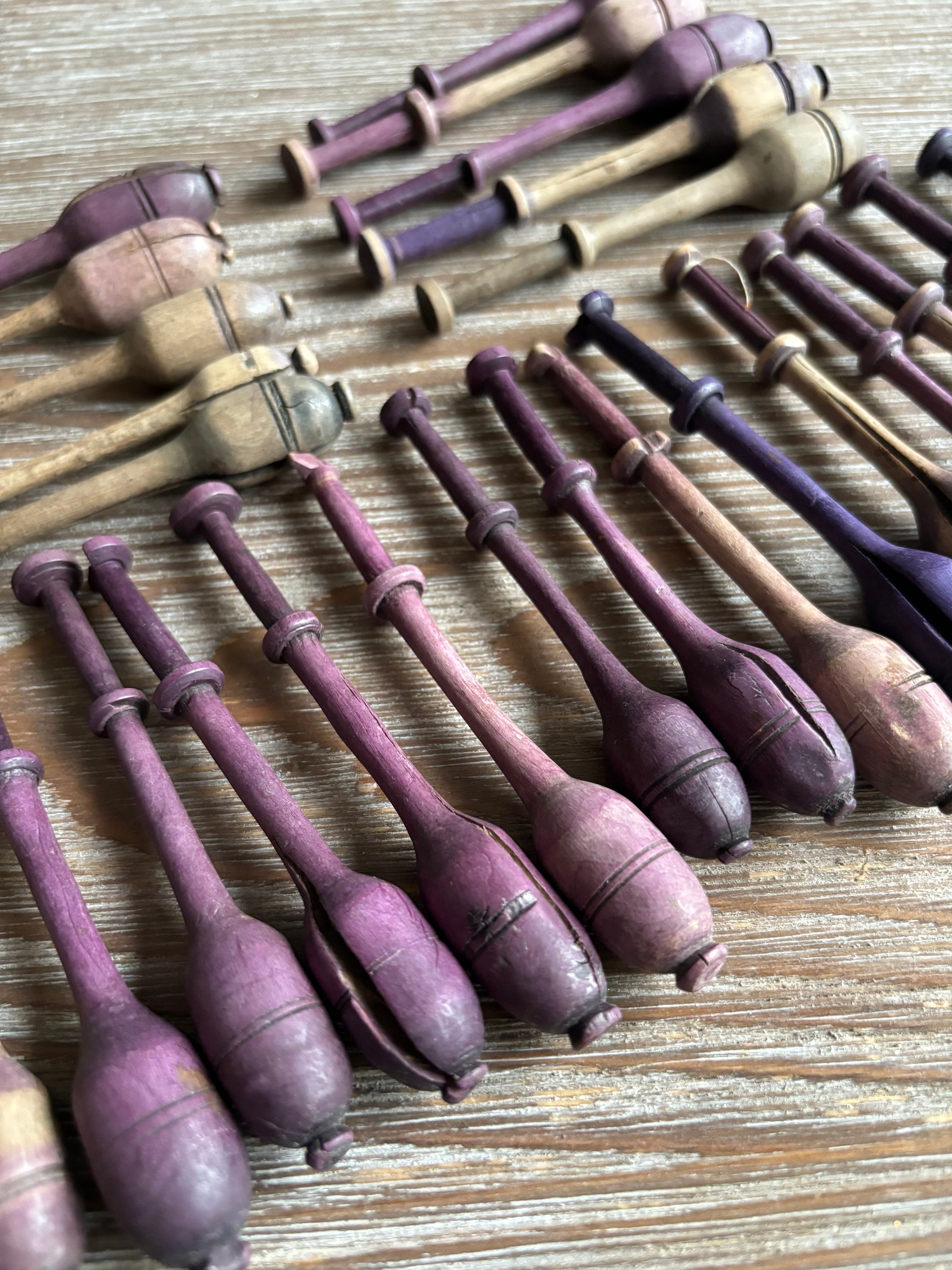 Antique Belgian Lace Bobbins, Wooden Lace Weaving Spindles, Violet ...