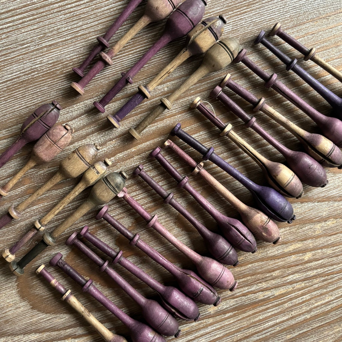 Antique Belgian Lace Bobbins, Wooden Lace Weaving Spindles, Violet ...