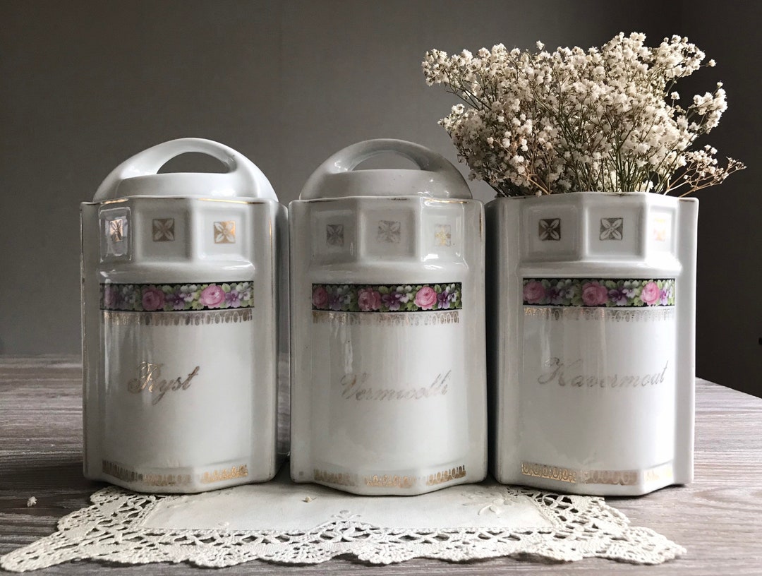 Vintage Large Porcelain Kitchen Storage Containers With Lids, Whiteware ...