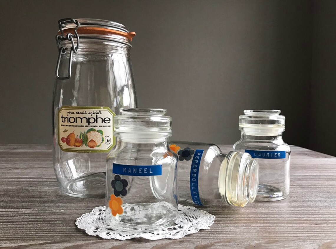 Vintage Glass Kitchen Storage Containers With Lid Set of 3 - Etsy