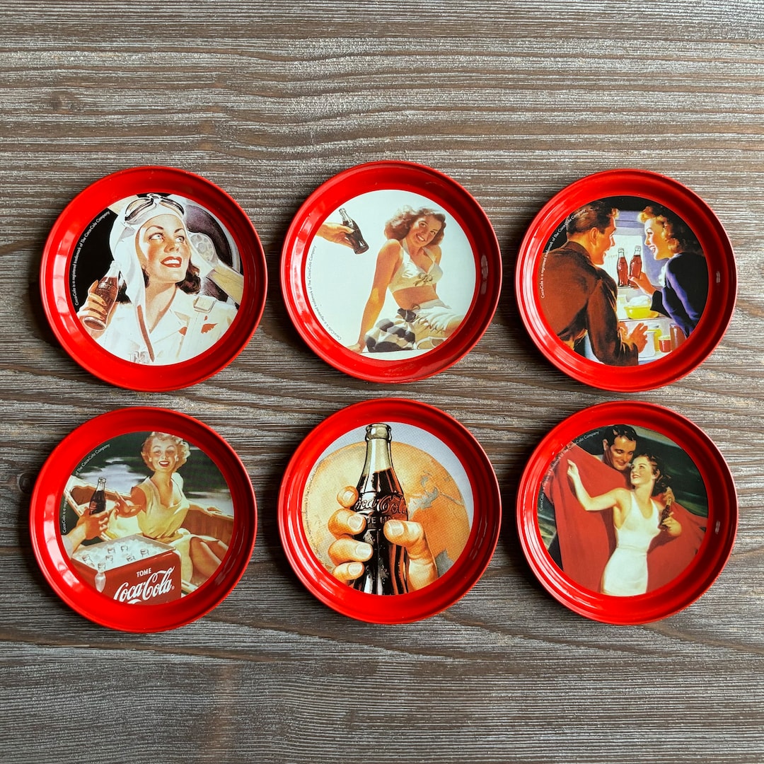 Set of 6 Vintage Coca Cola Coasters, Coasters in Tin Round Box, Retro ...