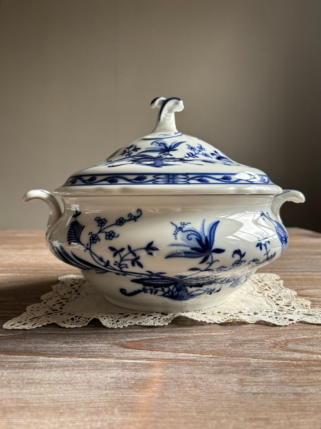 Vintage LARGE Blue Onion Soup Tureen, Claw Handles, Bavaria Germany ...