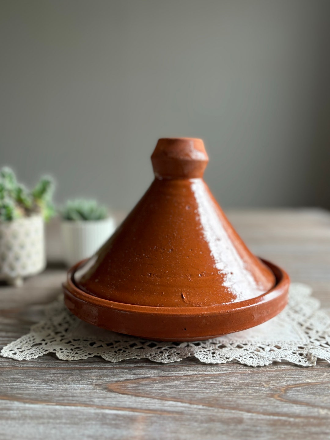 Vintage Glazed Terracotta Tajine, Vintage Ceramic Food Cooker ...