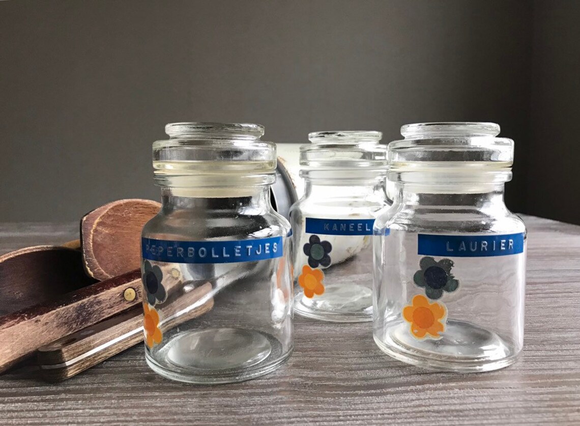 Vintage glass kitchen storage containers with lid Set of 3 | Etsy