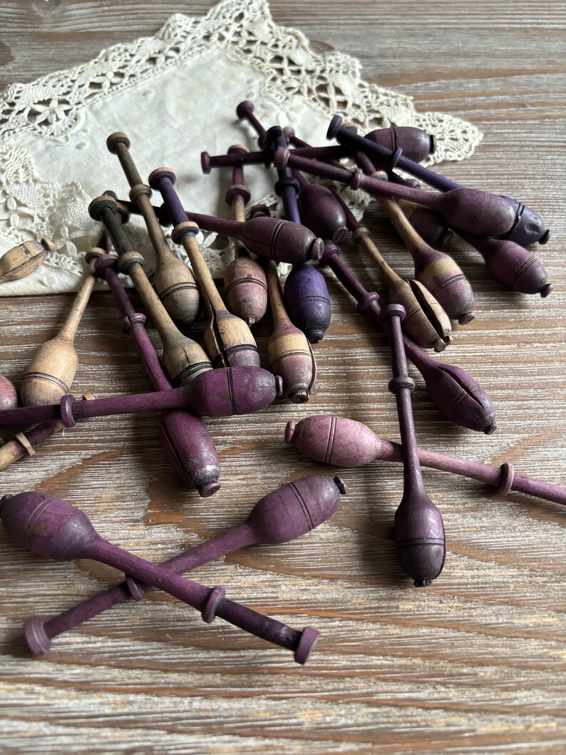 Antique Belgian Lace Bobbins, Wooden Lace Weaving Spindles, Violet ...