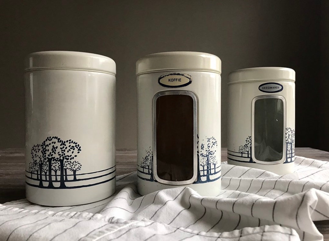 Vintage Enamel Kitchen Storage Containers, Set of 3 Round Pots, Kitchen ...