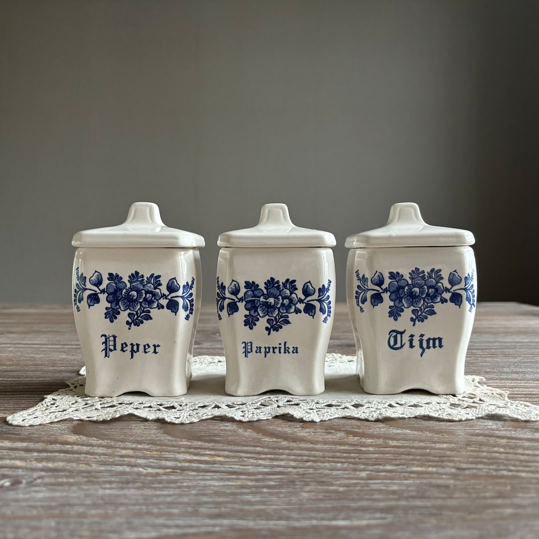 Dutch Vintage Kitchen Storage Containers With Lids, Ceramic Spice ...