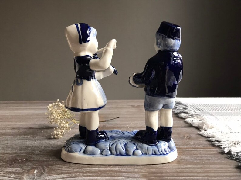 Adorable Vintage Figurine, Dutch Delft Statuette, Blue White Figurine ...