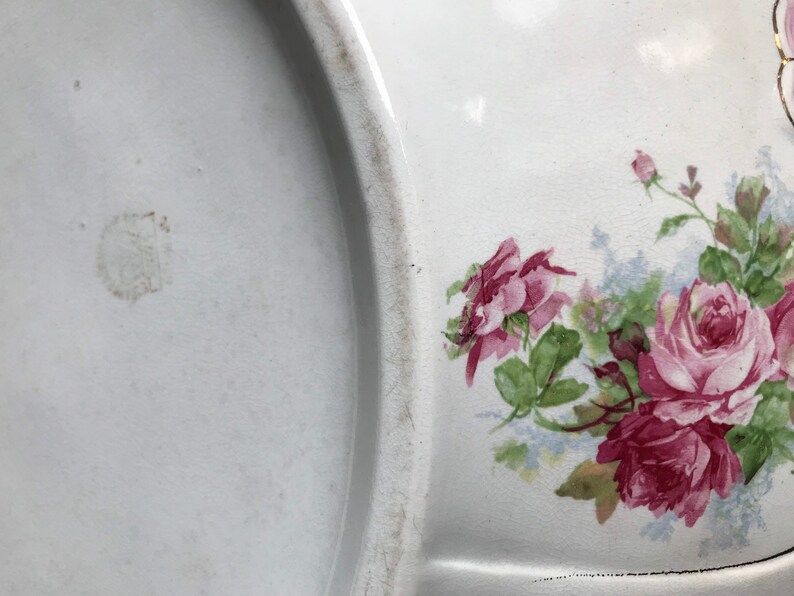 Antique Large Wash Basin, Big Round Washing Bowl, Floral Roses Pink ...