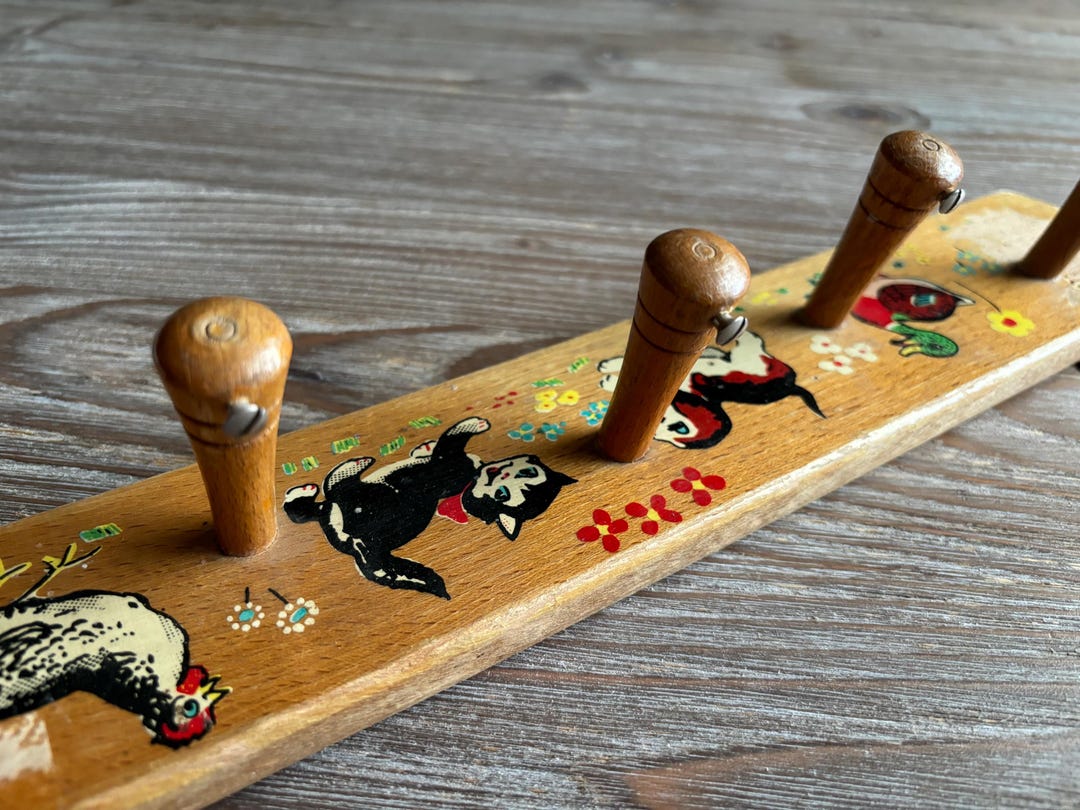 Vintage Children Wall Hooks, Wooden Wall Clothes Hangers, Country ...