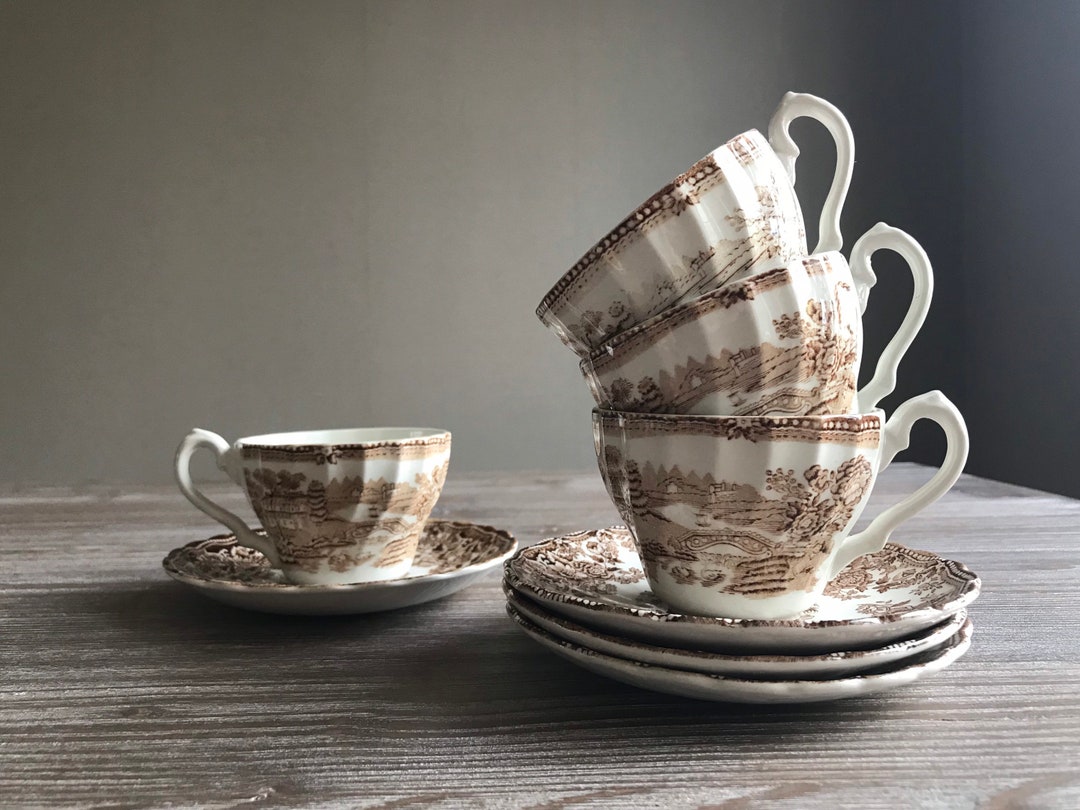 2 English Vintage Tea Cups With Saucers, Myott Ironstone Transferware ...