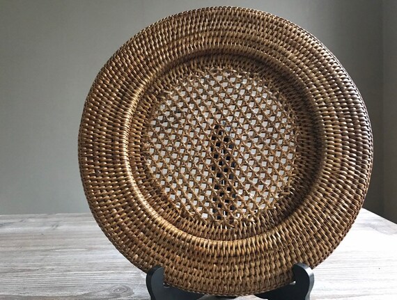 Vintage Wicker Round Plate Wicker Basket Fruit Plate Table | Etsy