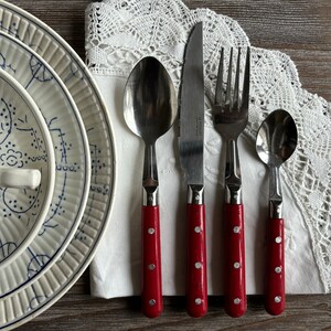 French Vintage Cutlery With Red Handles, Vintage Set Knife Spoon Fork ...
