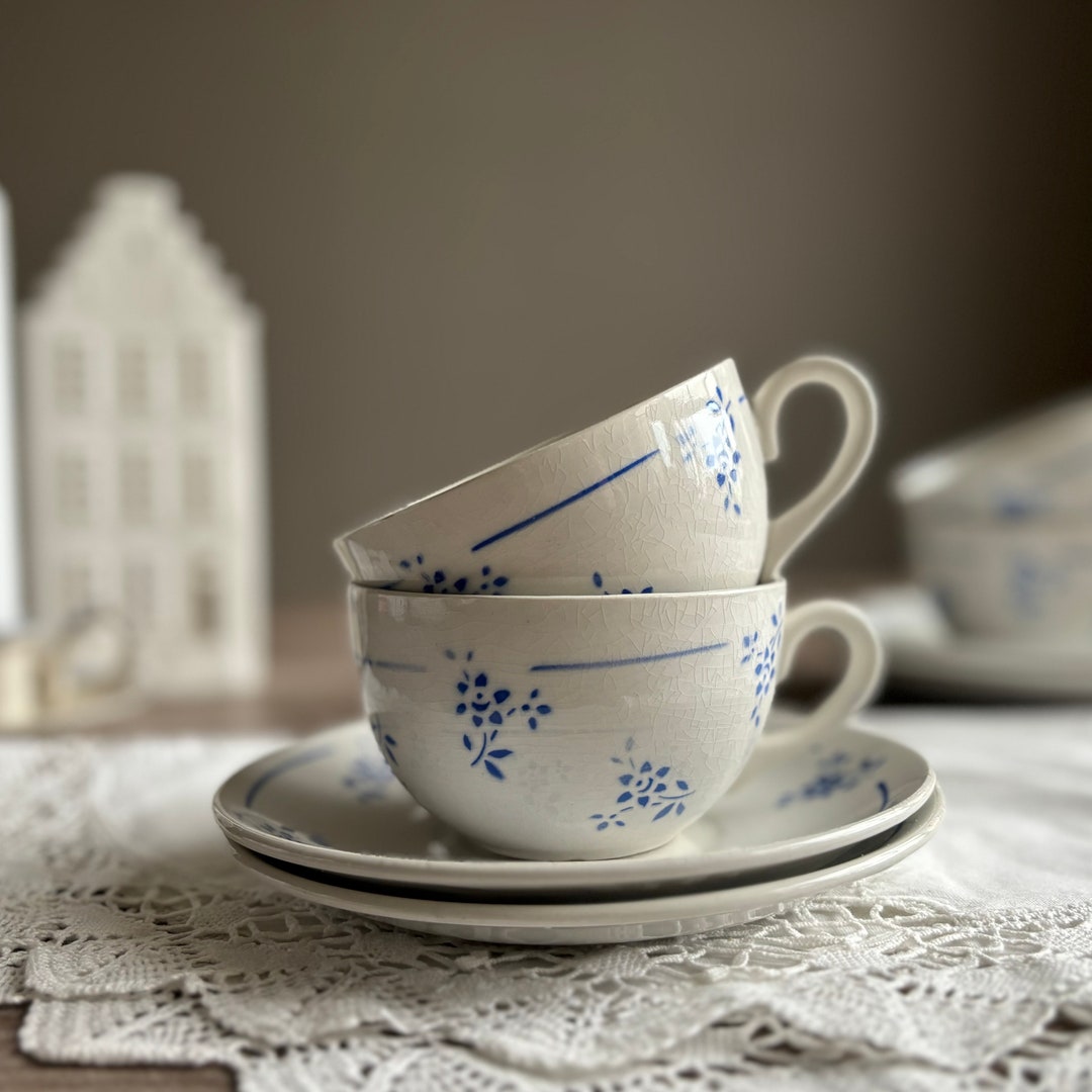 2 French Vintage Tea Cup With Saucer, Transferware, Moulin Des Loups ...