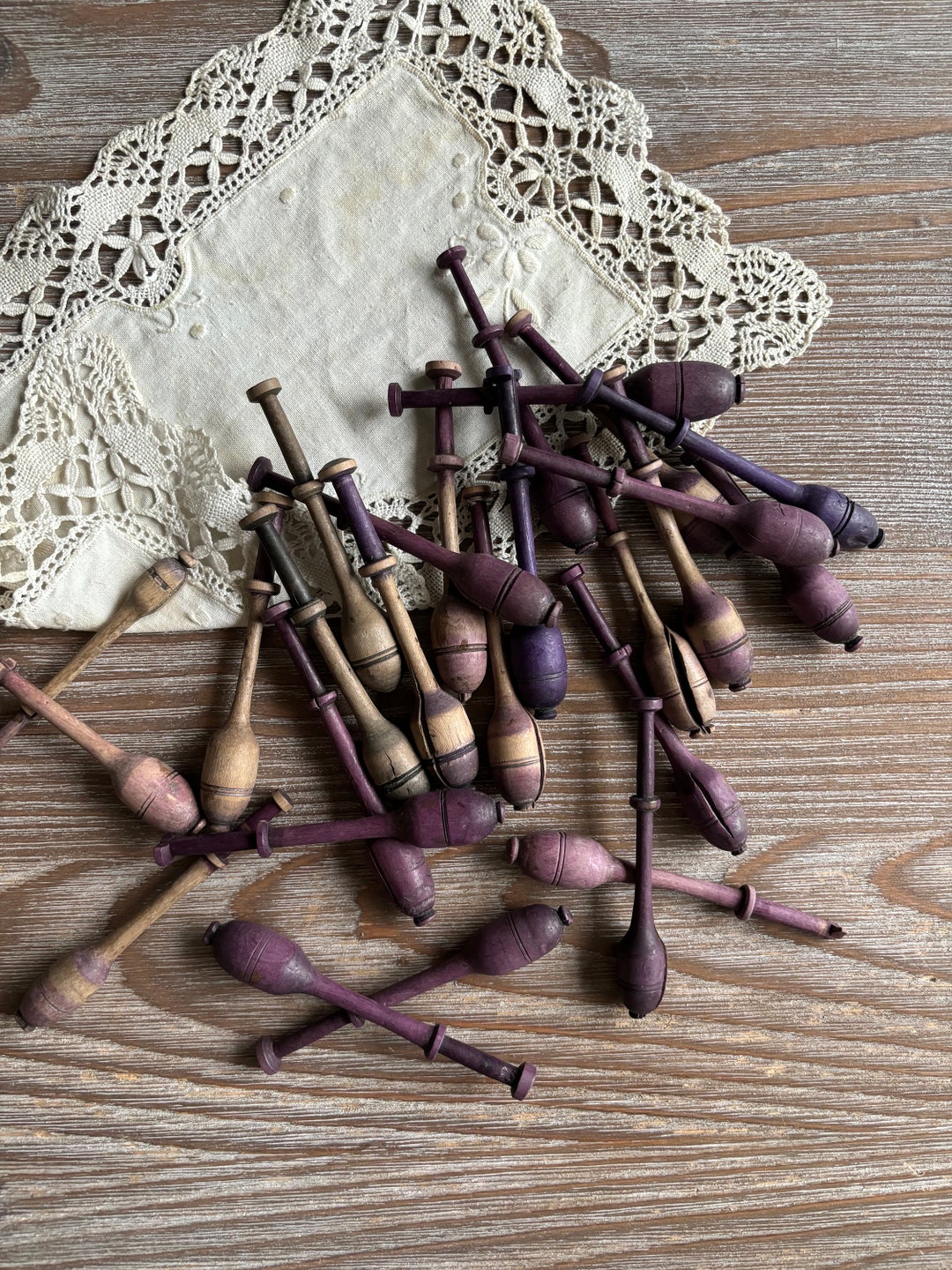 Antique Belgian Lace Bobbins, Wooden Lace Weaving Spindles, Violet ...