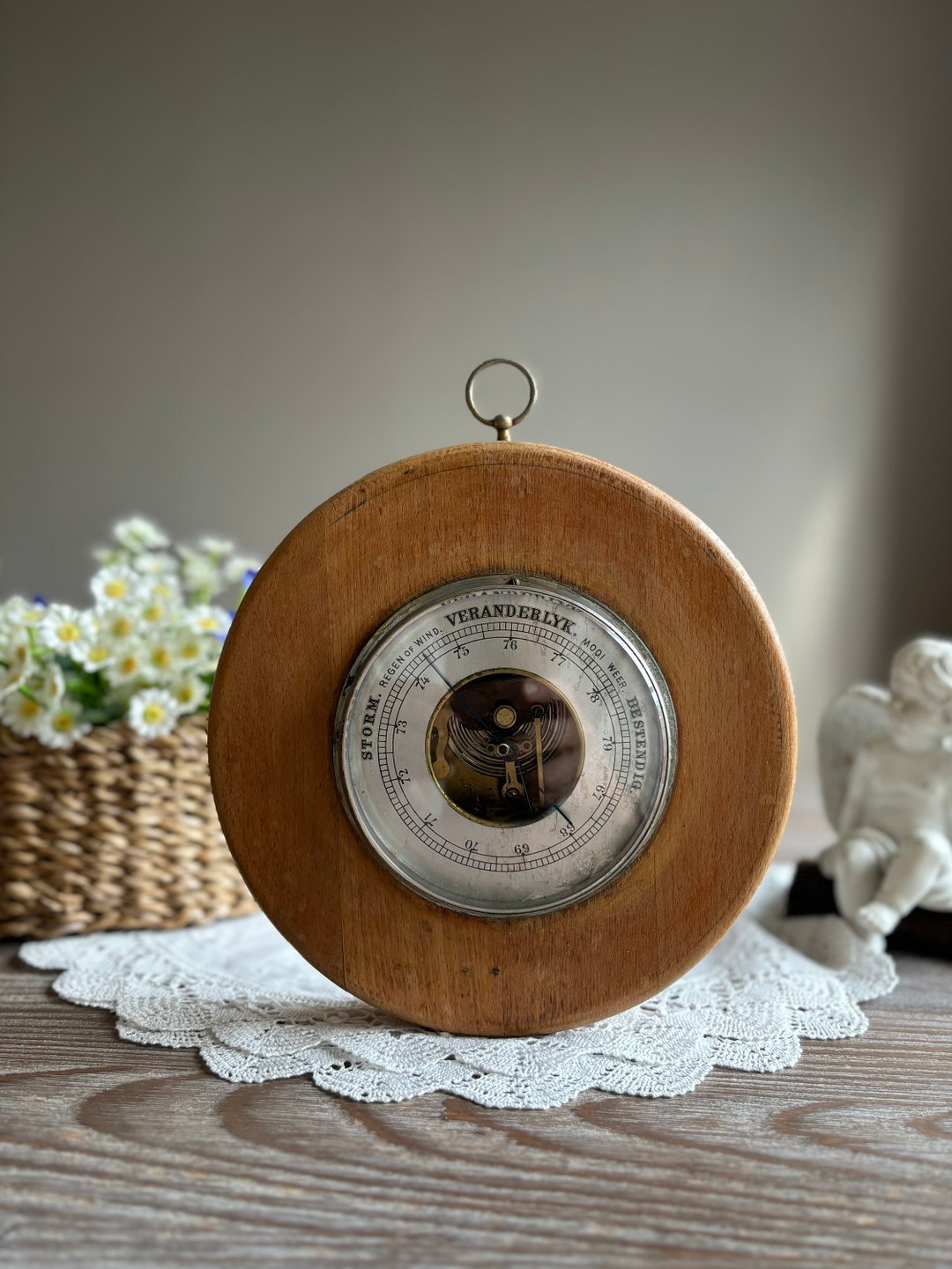 Vintage Wooden Barometer, Solid Wood Frame, Mid Century Hanging Home ...