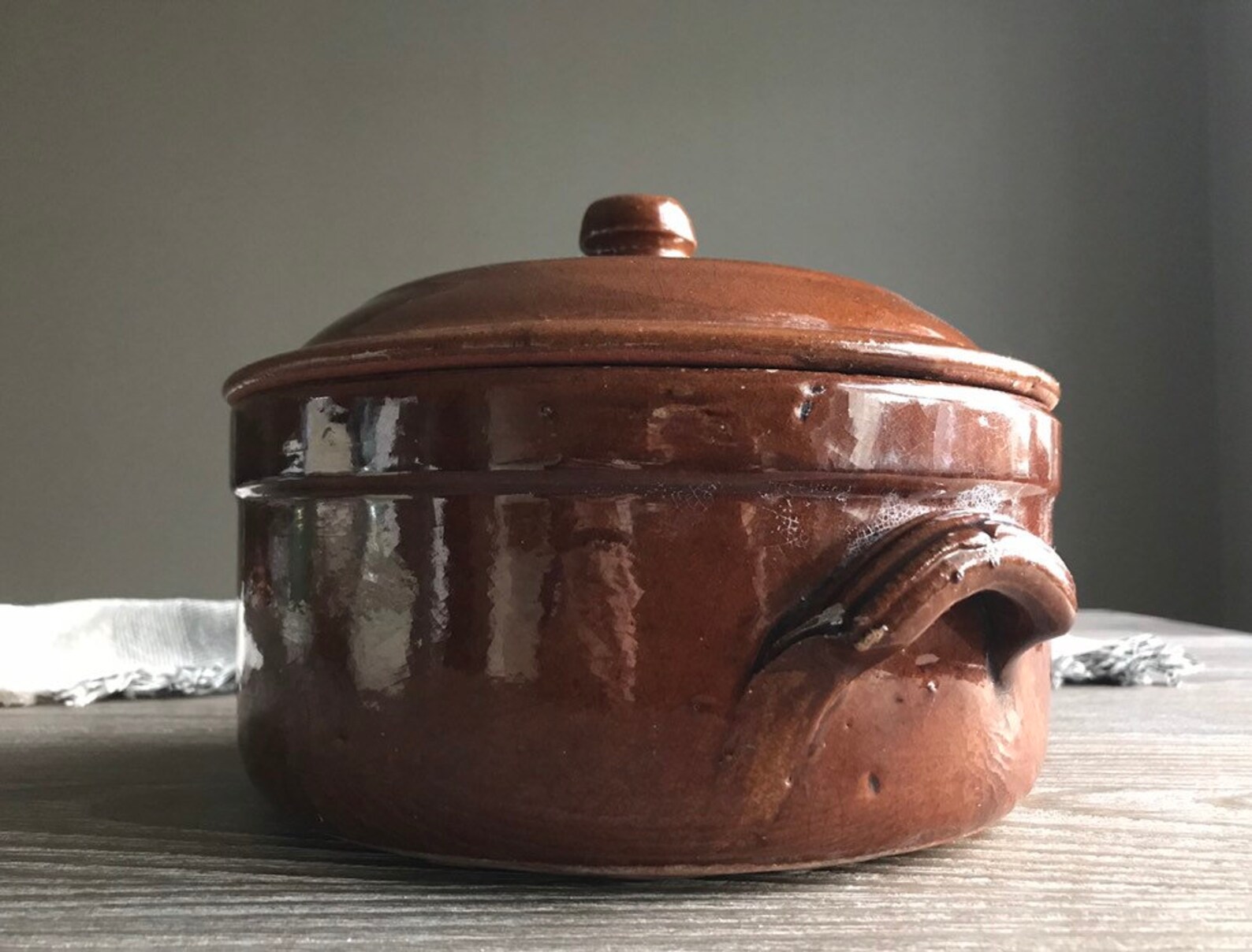 Vintage french large clay pot with lid terracotta | Etsy