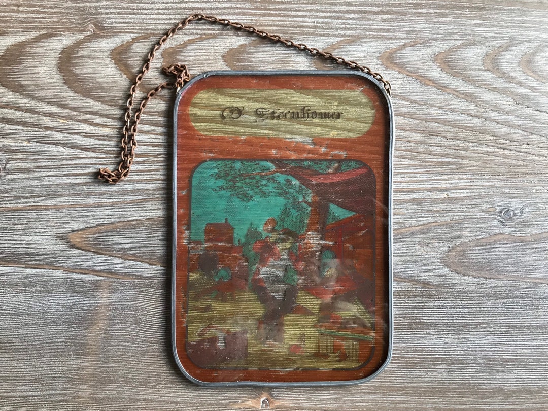 Vintage Stonemason Signboard, Dutch Glass Sign Board With Chain ...