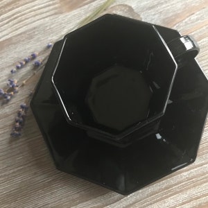 2 French Vintage Tea Cups With Saucers, Black Octagonal Glass ...