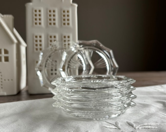 French Vintage Small Glass Plates, Set of 6, Jam Saucers Trinket Plates ...