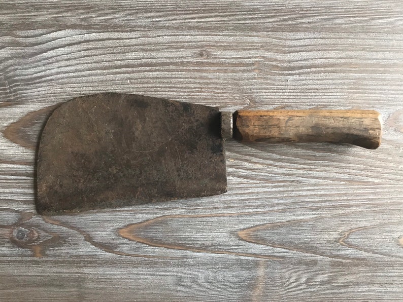 Antique Vintage Butcher Knife Rusty Meat Cleaver With Wooden | Etsy