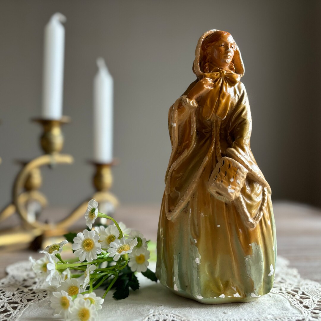 Vintage Antique Clay Figurine, Woman Lady Retro Statuette, Girl in Old ...