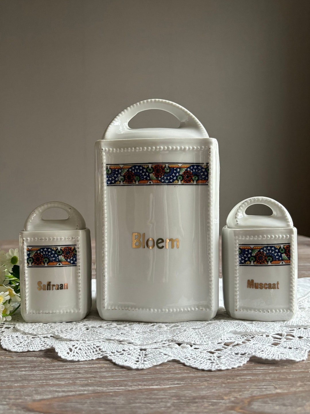 Vintage Ceramic Kitchen Storage Containers With Lids, Whiteware ...