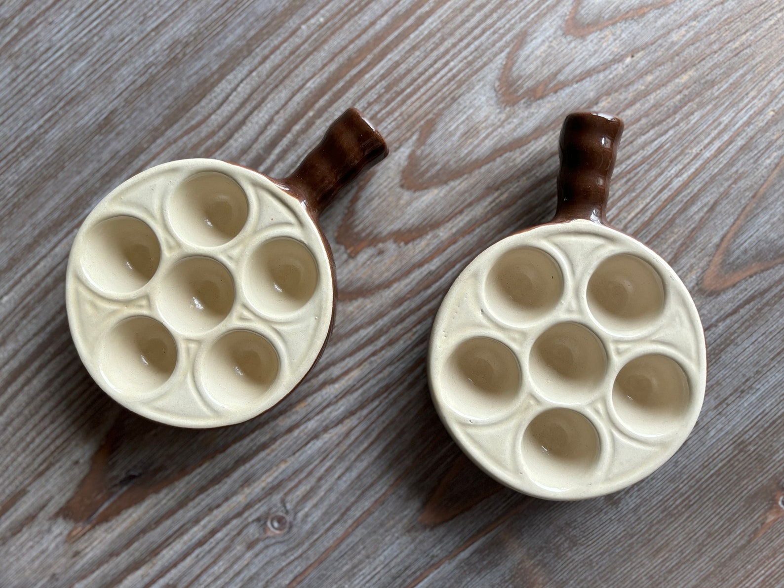 2 French Vintage Snail Dishes, Escargot Dish, Emile Henry, Brown ...